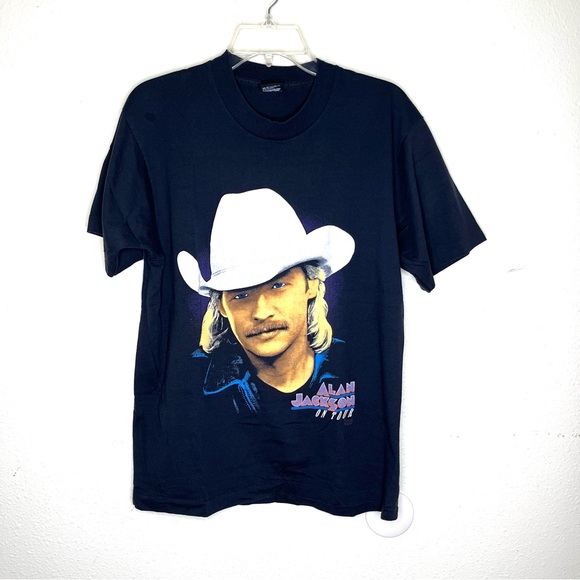 Shirts | Vintage 1992 Tour Alan Jackson Black Graphic Tshirt L Band Tee ...